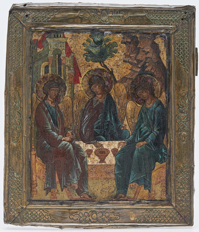 Icon / depiction of saints, Holy Trinity, according to hagiographer ...