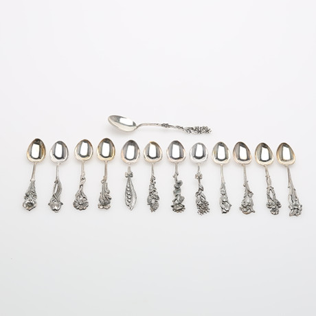 MOCCASKEDAR, 12 stycken, silver, "Svenska Floran", GEWE, 1960-tal ...