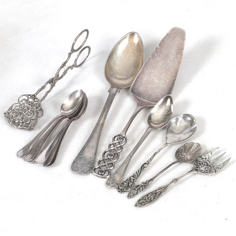 CUTLERY PARTS, 13 pcs, silver, mixed smiths and years. Total weight ...
