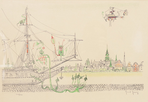 MARCEL GENAY. Stadsvy, litografi, signerad och numrerad. Konst - Grafik ...