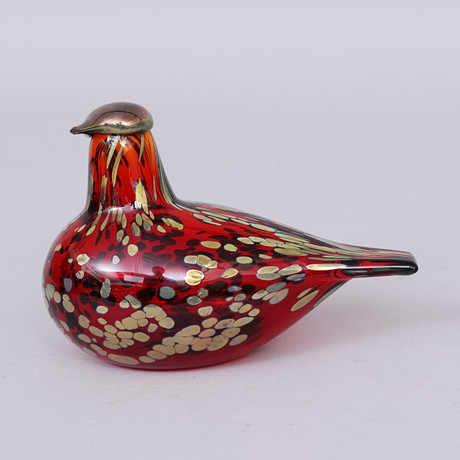 OIVA TOIKKA. Bird "Ruby Bird", red glass, Nuutajärvi, signed. Glass ...