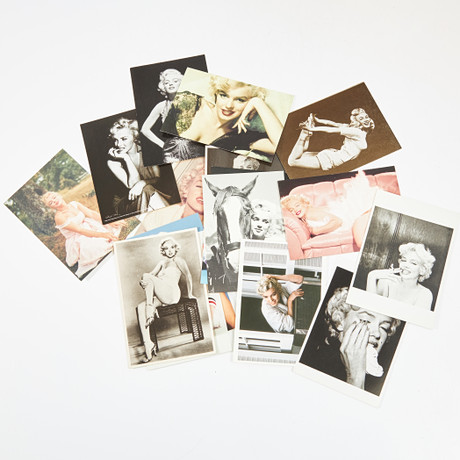 MARILYN MONROE POSTCARDS AND STAMPS, approx. 150 postcards and mixed stamps. Miscellaneous ...