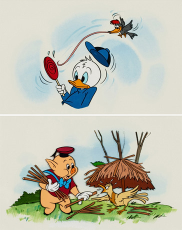 WALT DISNEY STUDIOS. Två originalteckningar till bok, Goofy "Birds #2 ...