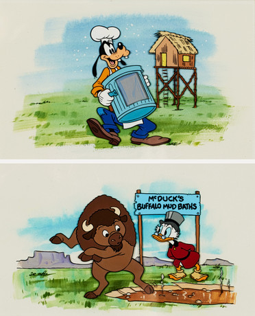 WALT DISNEY STUDIOS. Dos dibujos originales para libro, Goofy "Mundo de ...