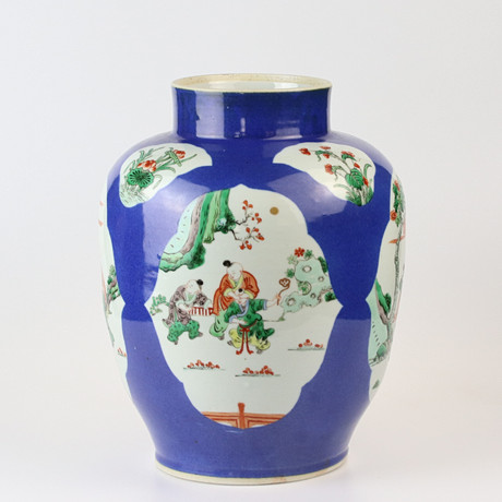 VAS, hand painted glazed stoneware, decorated with four scenes with ...