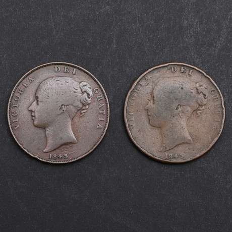 QUEEN VICTORIA PENNIES, 1843, WITH AND WITHOUT COLONS. Coins, Medals ...
