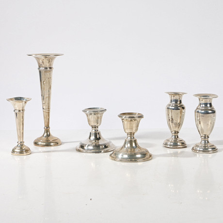 A COLLECTION OF SILVER ITEMS WITH LOADED BASES. Silver & Metals ...