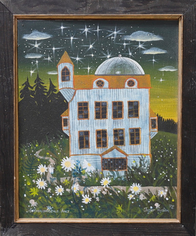 INGER RYDÉN. "Astronomens hus", Olja på pappannå, signerad och daterad ...