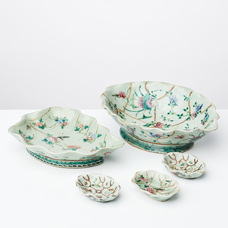 BOWL, 5 pcs, porcelain, 17/19th century, China, celadon glaze and ...