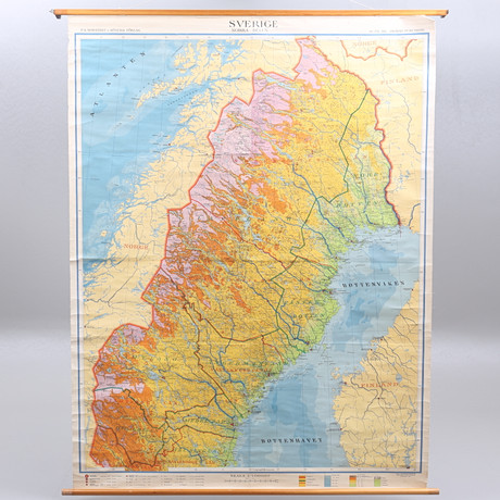 SCHOOL MAP, "Sweden northern part", Norstedt and sons publishing house ...