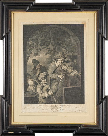 JOHANN GEORG WILLE. "Musician's Ambulance", copper engraving, 18th ...