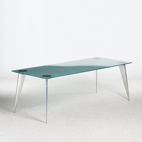 PHILIPPE STARCK. TABLE "M", Driade/Aleph 1980/90s, glass top, chromed ...