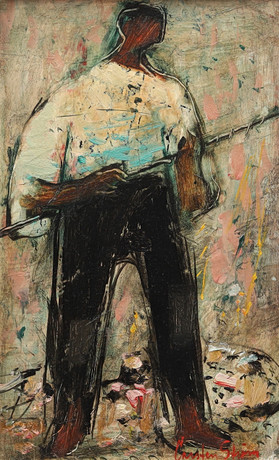 CARSTEN STRÖM. "Fishermen in Los Boliches", oil on Board, signed. Art ...