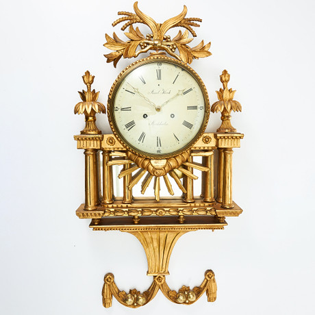JACOB KOCK (1737-1805). Wall clock, Late Gustavian, enamel dial with ...