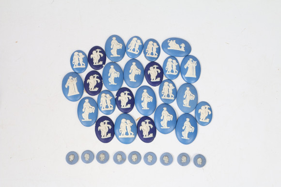 COLLECTION OF JASPERWARE CAMEO PLAQUES, ALL OF CLASSICAL FIGURES, MOST ...