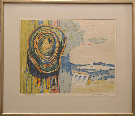 AXEL OLSON. Color lithograph, "X's hat 1975", HC numbered and signed ...