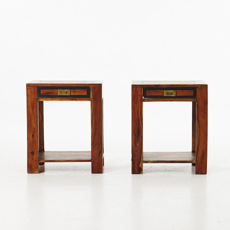 BEDSIDE TABLE/SIDE TABLE, 1 pair, several different types of wood, with ...