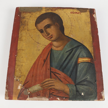 ICON, Thomas the Evangelist, gilded and painted wood. Art - Paintings ...