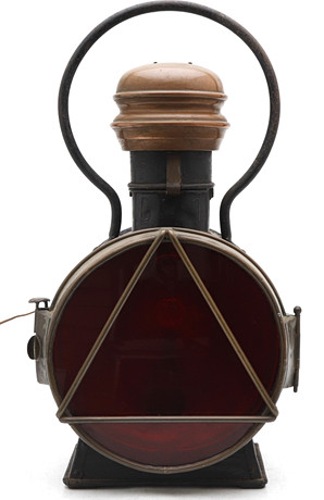 Railway lantern in iron, brass and glass, early decades of the 20th ...