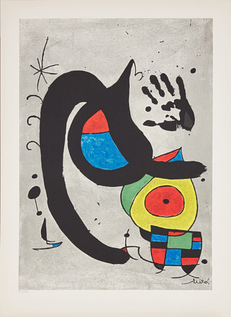 JOAN MIRÓ. Efter. komposition med handavtryck, färglitografi, signerad ...