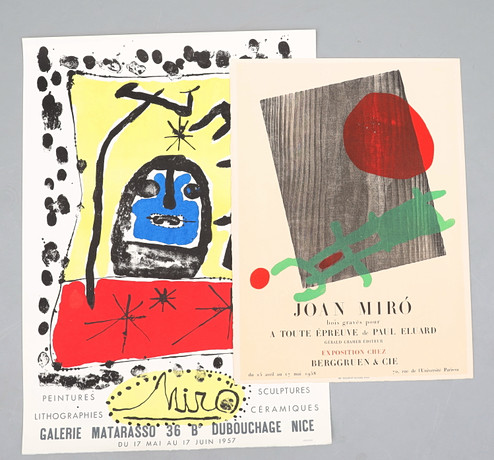 JOAN MIRÓ. Exhibition posters, 2 pcs, "Bois gravés pour a toute epreuve ...