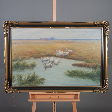 WILHELM WIDELL. Oil on canvas, Bathing ducks, signed. Art - Paintings ...