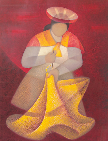 LOUIS TOFFOLI. Woman working by hand, color lithograph, signed Toffoli ...