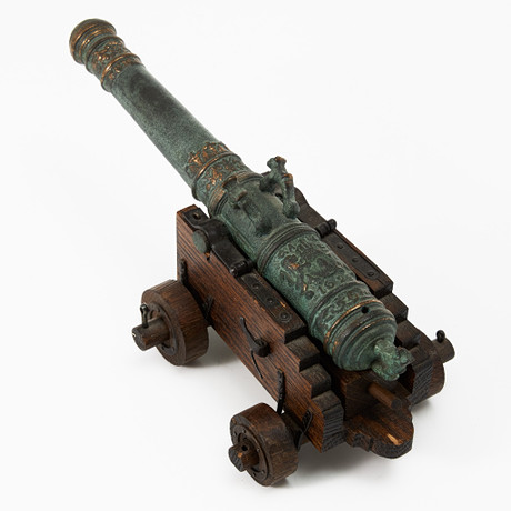 SALUT CANNON, after 17th century model, fire tube of patinated bronze ...