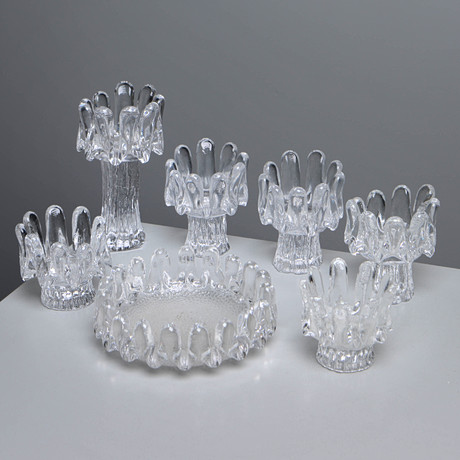 GÖRAN WÄRFF. Ljuslyktor, 7 delar, "Sunflower /Solros", Kosta Boda. Glas ...