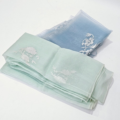 TWO SHAWLS, BLUE AND GREEN IN FILIPINO RICE GAUZE WITH FLOWER ...