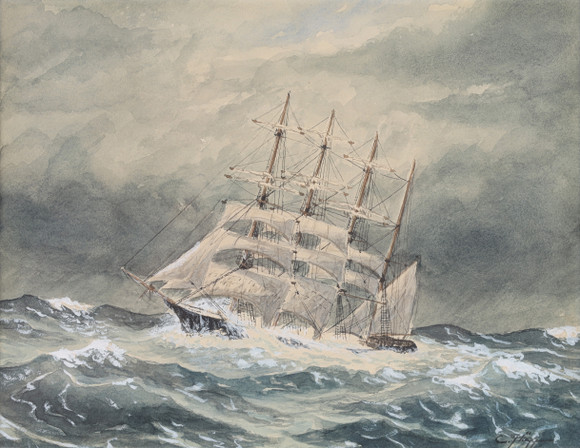 OIDENTIFIERAD KONSTNÄR. Motiv med segelfartyg, akvarell, signerad C ...