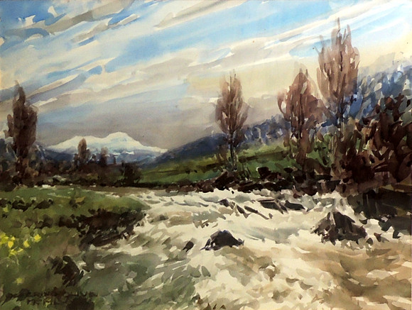 CEFERINO OLIVÉ. LANDSCAPE WITH RIVER. WATERCOLOR ON PAPER. Art ...
