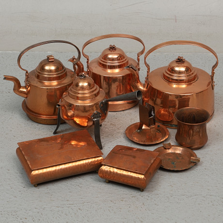 COPPER OBJECTS, 9 pcs, i.a. coffee pots, 20th century. Silver & Metals ...