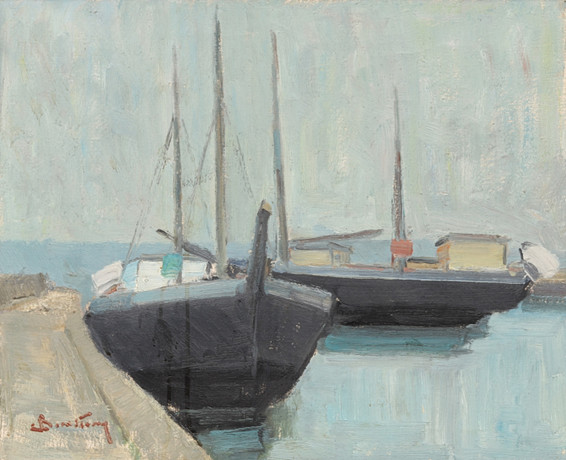 CARL BERNDTSSON. Skutor i hamn, signerad. Konst - Måleri - Auctionet
