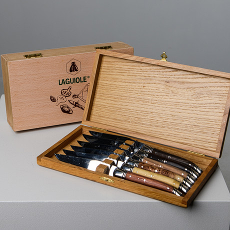 OYSTER and ROAST KNIVES, 1+6 pcs, Laguiole, Inox, France. Silver ...