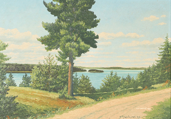 OIDENTIFIERAD KONSTNÄR. Landscape with lake, oil on Board, signed NO ...