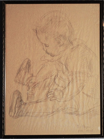 BIRGER SIMONSSON. Child study, pencil, signed BS, possibly depicting ...