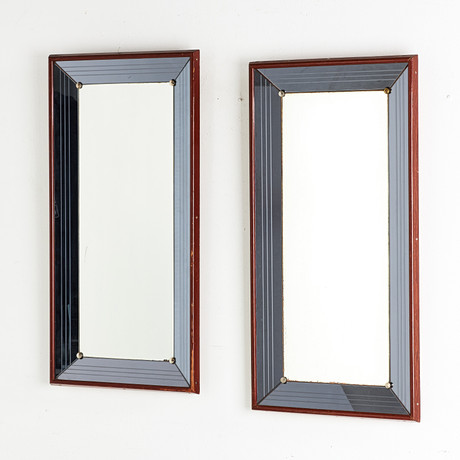 MIRRORS, 1 pair, mid 20th century, bevelled, stained frames. Mirrors - Auctionet