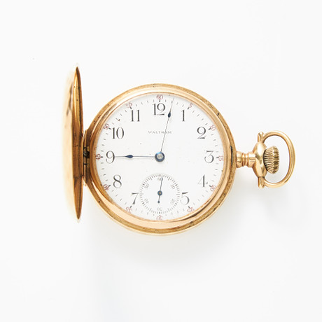 WALTHAM, pocket watch, 14k gold, savonette, circa 1900, white enamel ...