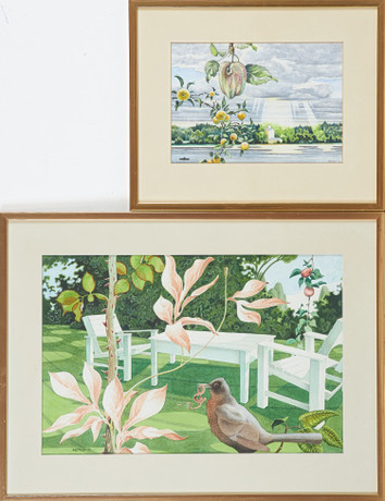 ANDERS ERIK MALM. Watercolours, 2 pcs, nature and animal motifs, signed ...