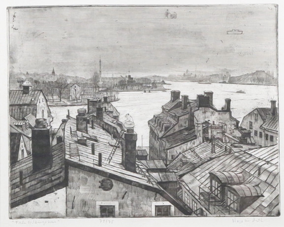 HASSE LINDROTH. "Från Hildingshus". Etsning, signerad, numrerad 72/75 ...