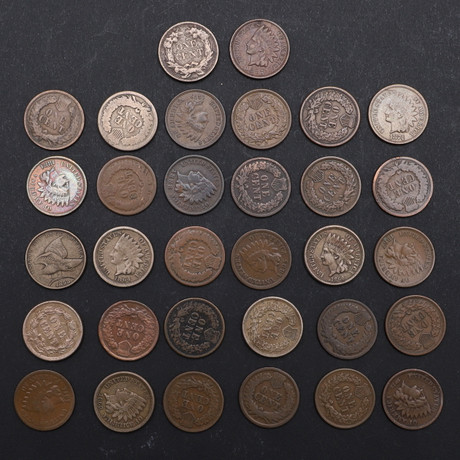 A PARTIAL DATE RUN OF AMERICAN ONE CENT COINS, 1857 AND LATER. Coins ...