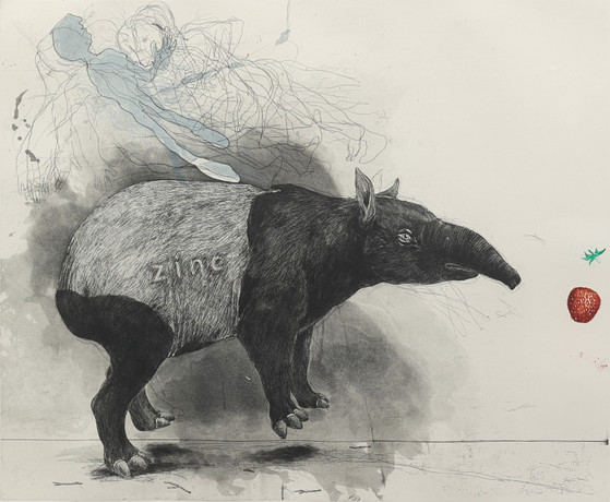 PER GUNNAR THELANDER. Composition with Tapir, etching no. 35/60, signed ...