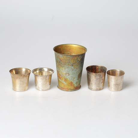 BÄGARE/POKALER, 5 st, silver, 1800-/1900-tal. Totalvikt ca 188 gram ...