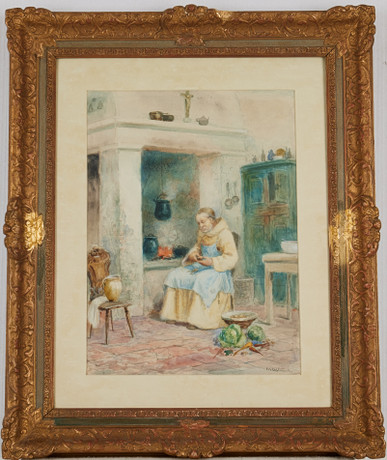 FRANS WILHELM ODELMARK. Munk i kök, akvarell, signerad FW Odelmark ...