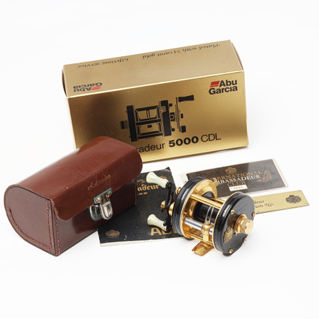 FISKERULLE, "Ambassadeur No 5000 De Luxe", guldrullen, med fodral och kartong, AB Urfabriken ...