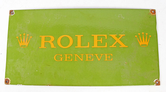 "ROLEX GENEVE" SINGLE SIDED REPRODUCTION ENAMEL SIGN, 46CM X 23CM. Art ...