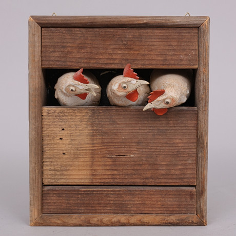 JOHAN THUNELL. Chicken. Wall sculpture, ceramic and wood, signed and ...