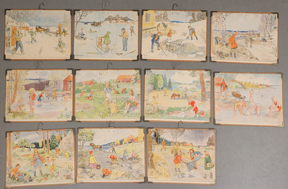 MAJ LINDMAN (1886-1972). School posters, 11 pcs, Jan to Nov, offset ...