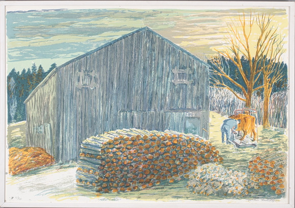 JOHAN LUNDGREN. Mjölkning vid ladan, litografi, signerad och numrerad ...